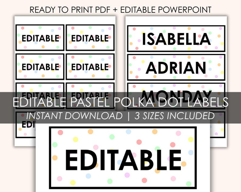 Editable Pastel Polka Dot Labels – Desk Nameplates, Bin Labels ...