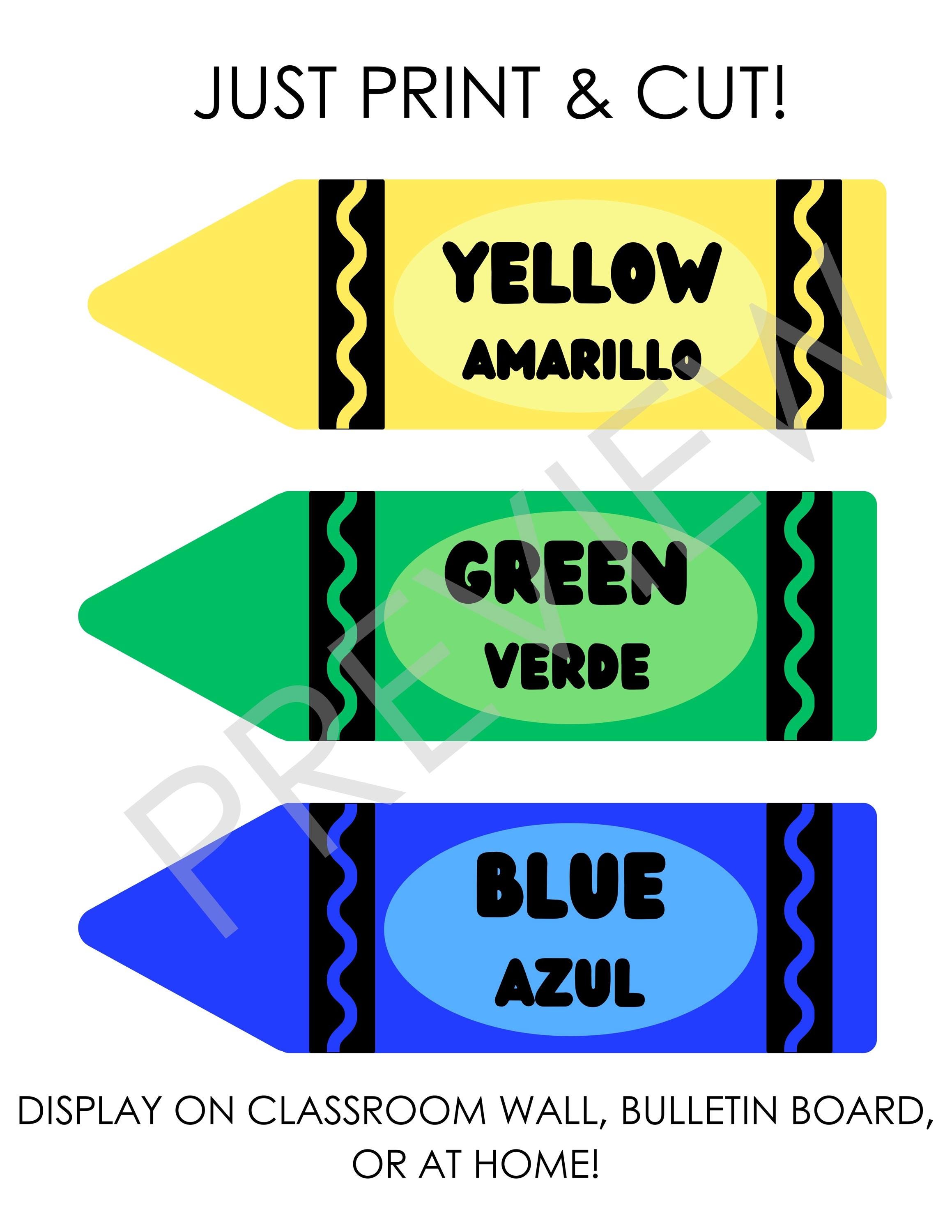 Printable Crayon Color Flashcards in English and Spanish | 11 Colors ...