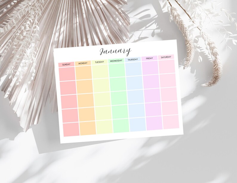Calendar Printable PDF – Sunday & Monday Start – Blank + White Date ...