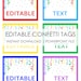 Editable Confetti Printable Tags & Labels | Birthday Party Favor Tags ...