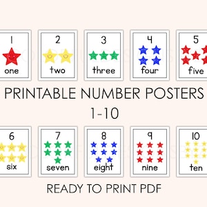 Number Posters 1-10 With Stars for Preschool & Kindergarten – Printable ...