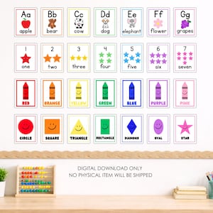 Rainbow Classroom Bundle | Printable Alphabet Posters, Numbers, Shapes ...