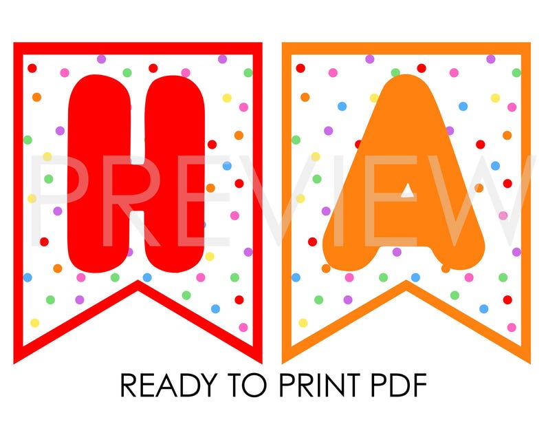 Happy Birthday Banner Printable - Polka Dot Rainbow Party Decoration ...