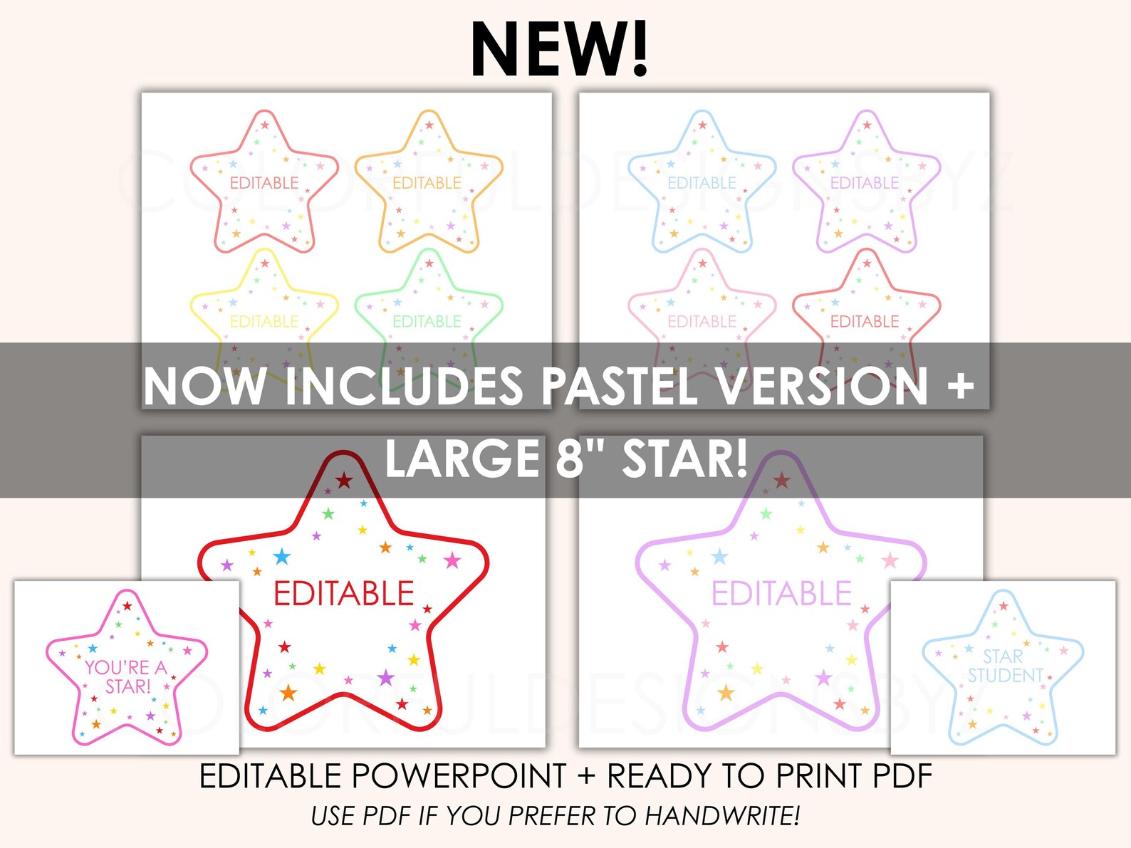 Editable Star Name Tags | 4 per Page | Powerpoint Template for Teachers ...