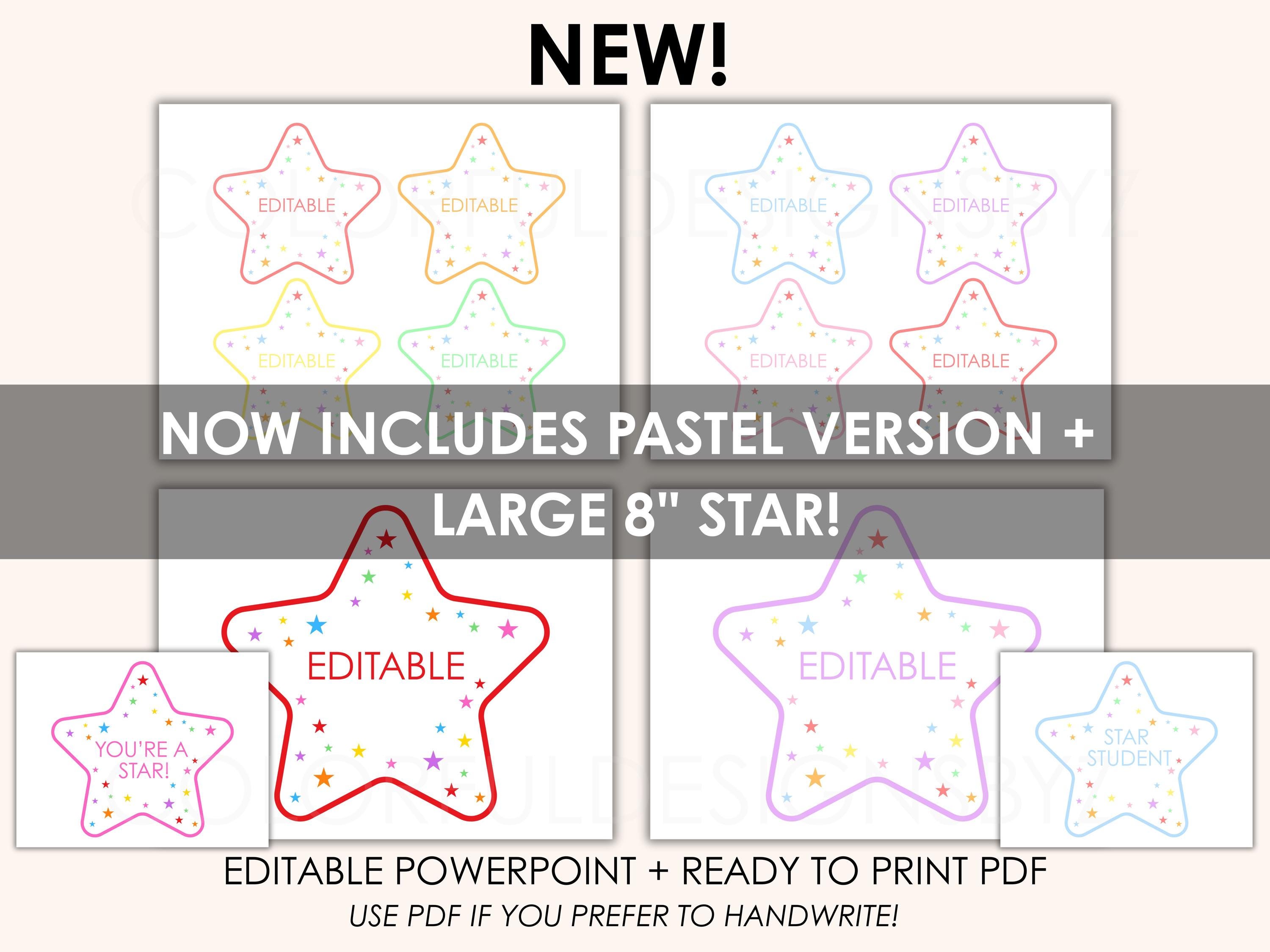 Editable Star Name Tags | 4 per Page | Powerpoint Template for Teachers ...