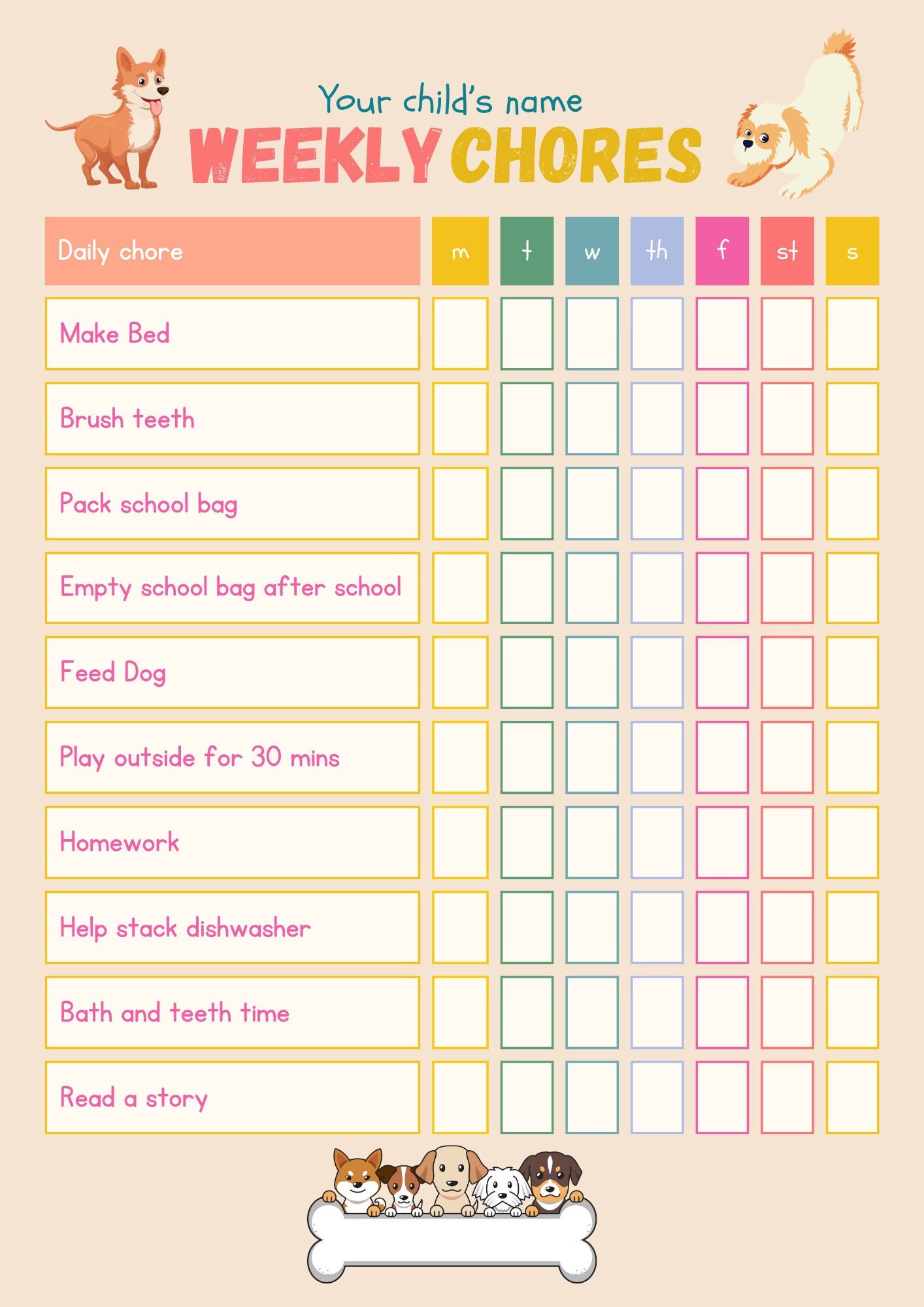 Printable Chore Chart Kids Allowance Tracker Kids Routine Pocket Money ...
