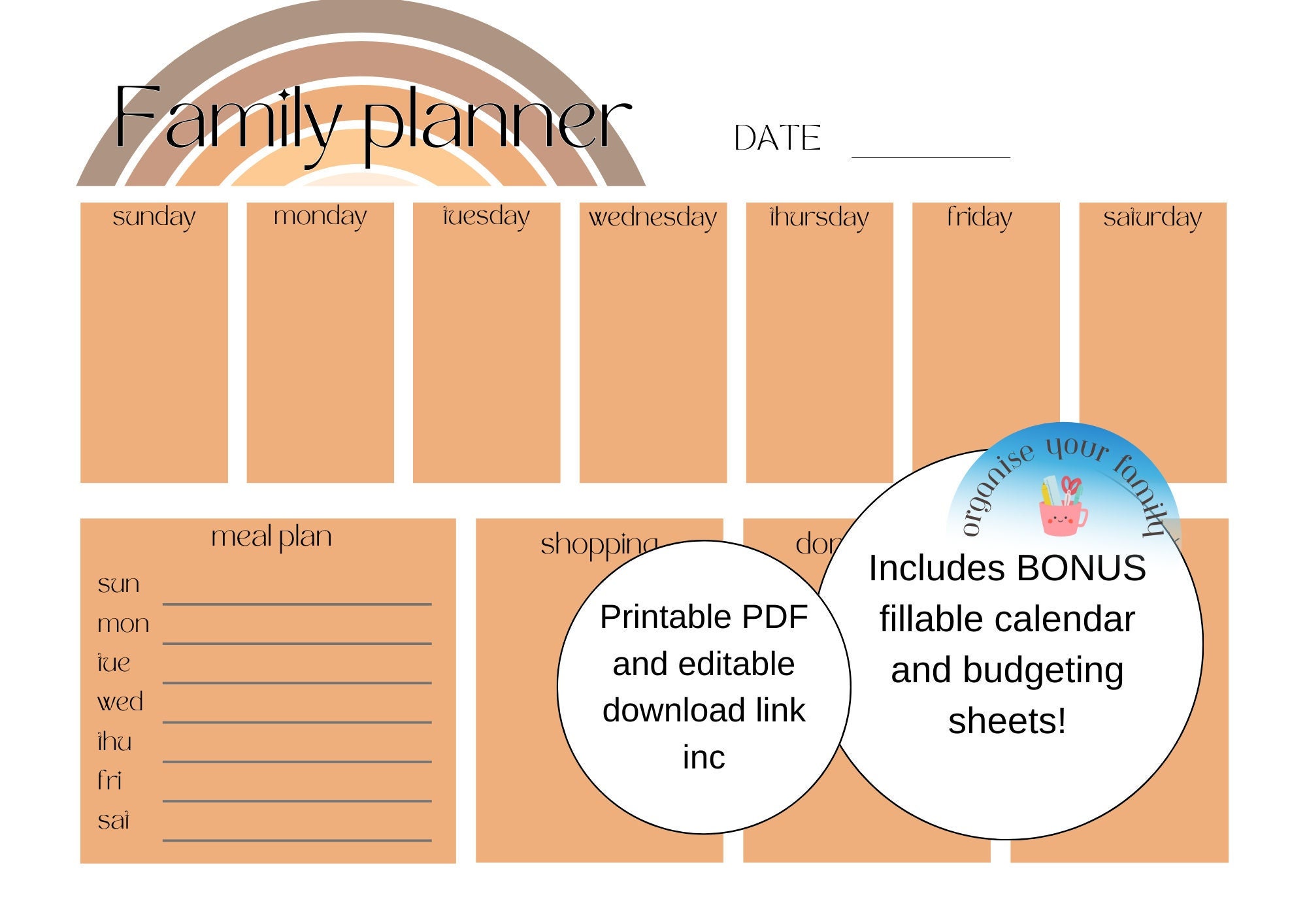 Family Planner Editable, Printable Family Planner, Calendar, Budgets ...