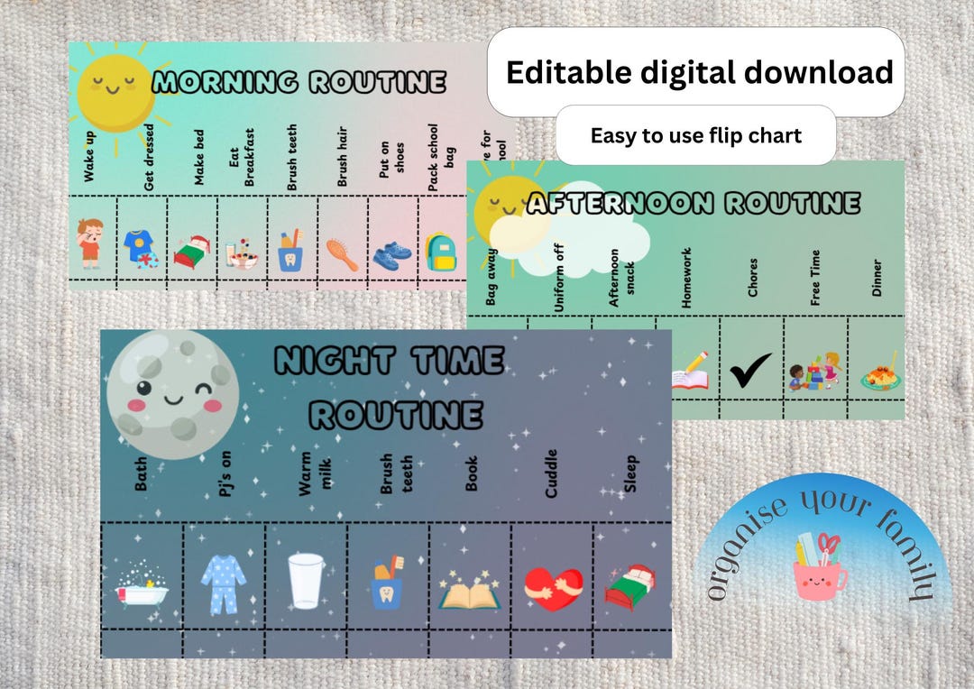 Editable Morning, Afternoon and Bedtime Routine Flip Chart, Printable ...