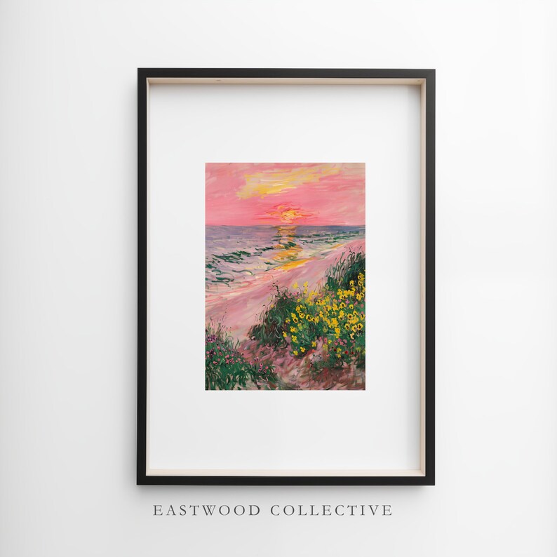 Printable Wallart Impressionistic Pink Sunset Painting Pink, Orange ...