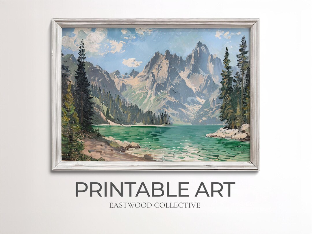 Digital Printout: Lake View, Mountain Scene, Lakeside, Mountain ...