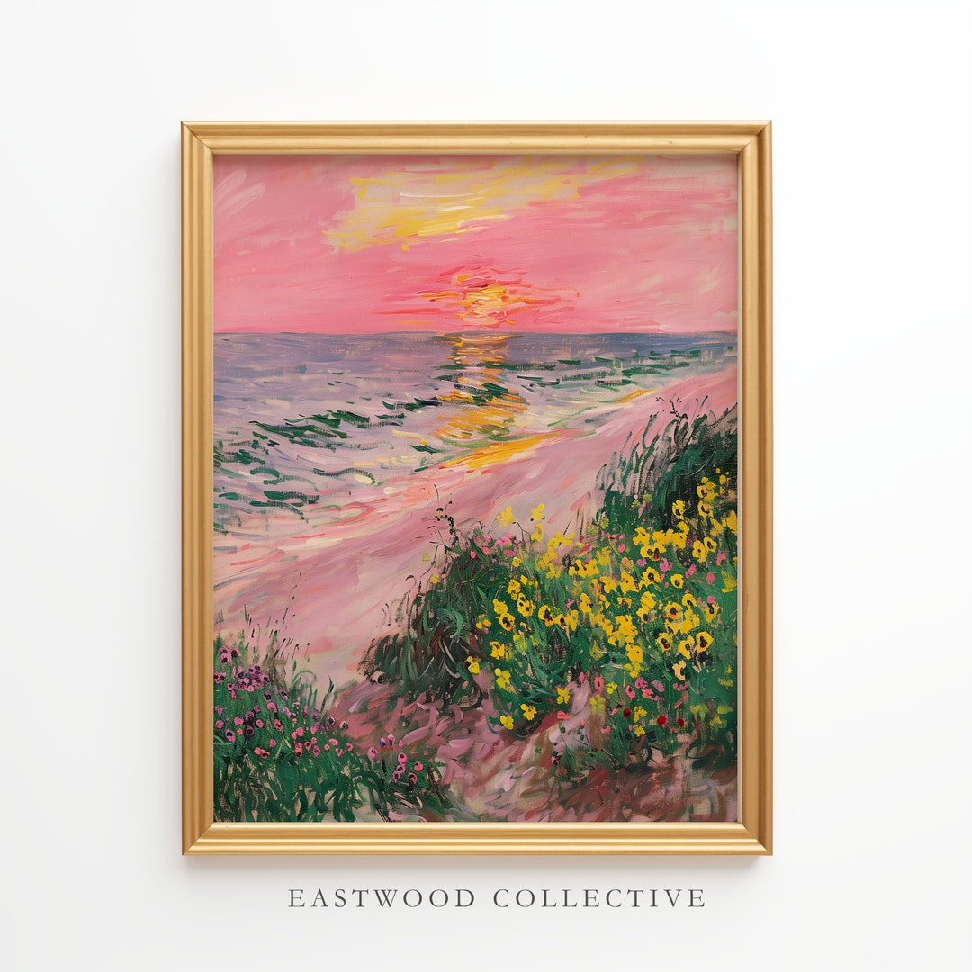 Printable Wallart Impressionistic Pink Sunset Painting Pink, Orange ...