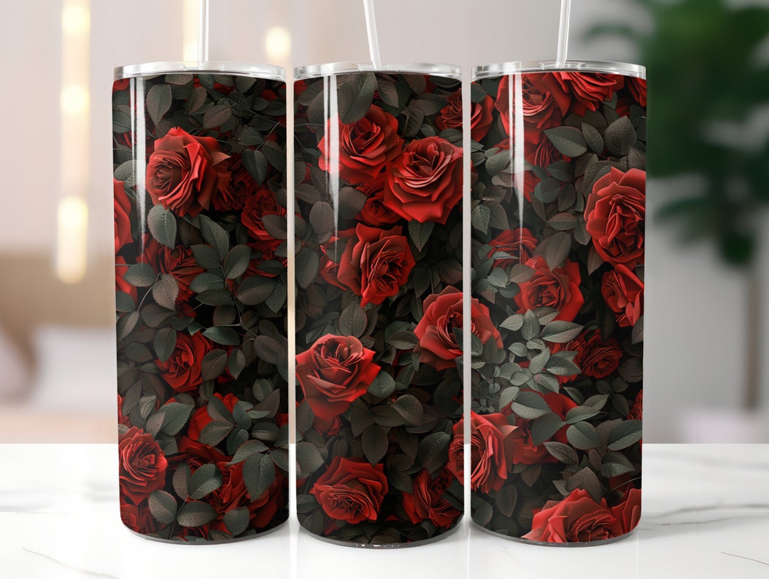Red Roses Sublimation Printable Seamless Pattern 20 OZ Tumbler Straight ...