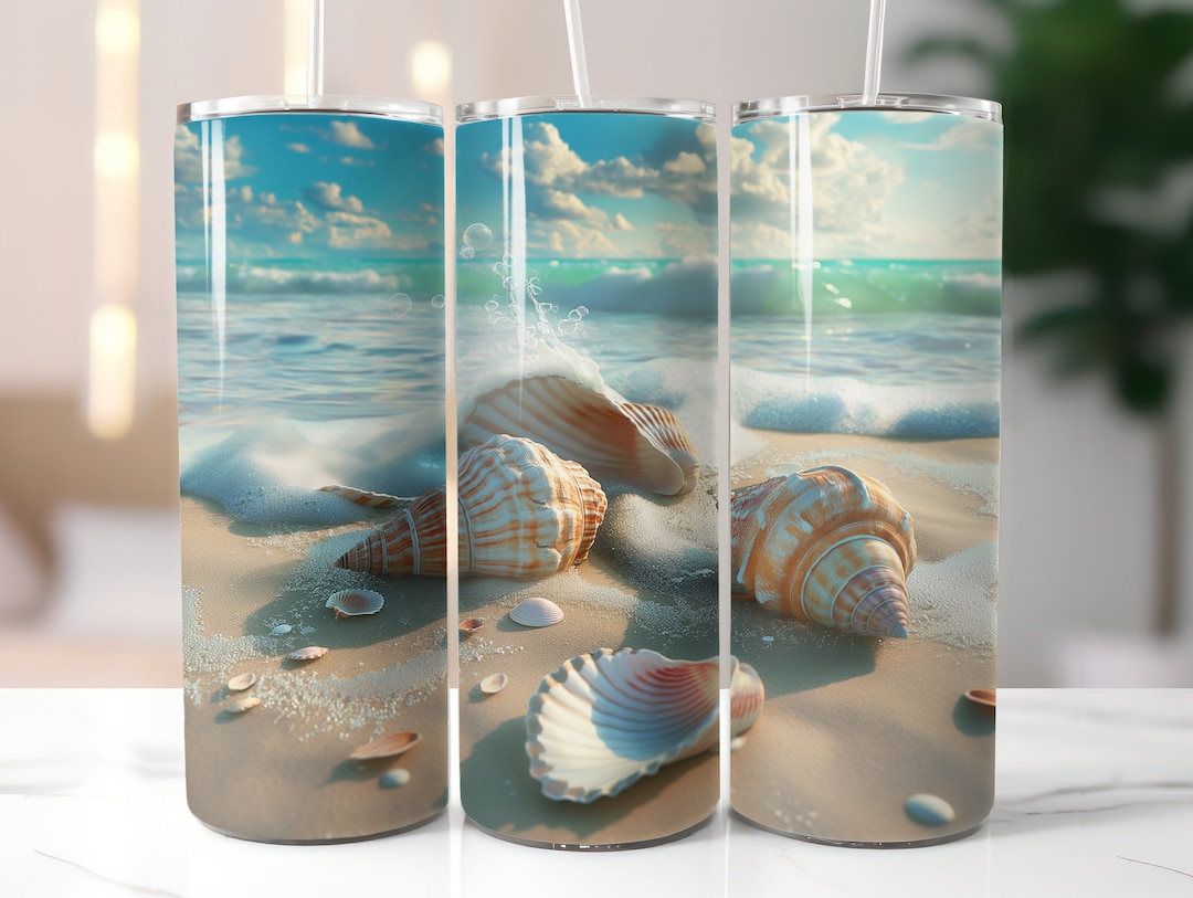 20oz Skinny Tumbler Seashell Design, Beach Ocean Wrap for Sublimation ...