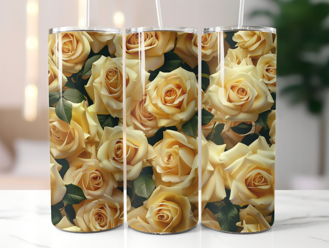 Yellow Roses Sublimation Design 20 Oz Tumbler Wrap Seamless Printable ...