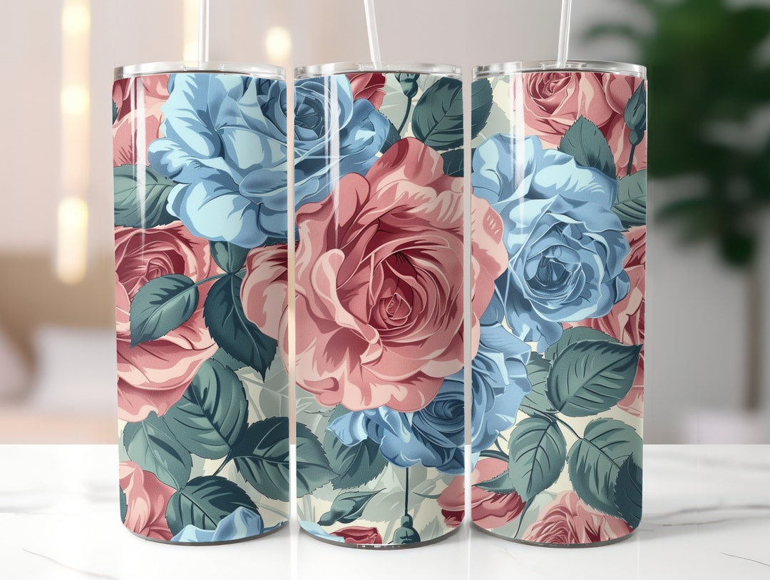 Red and Blue Roses Sublimation Printable Seamless Pattern 20 OZ Tumbler ...