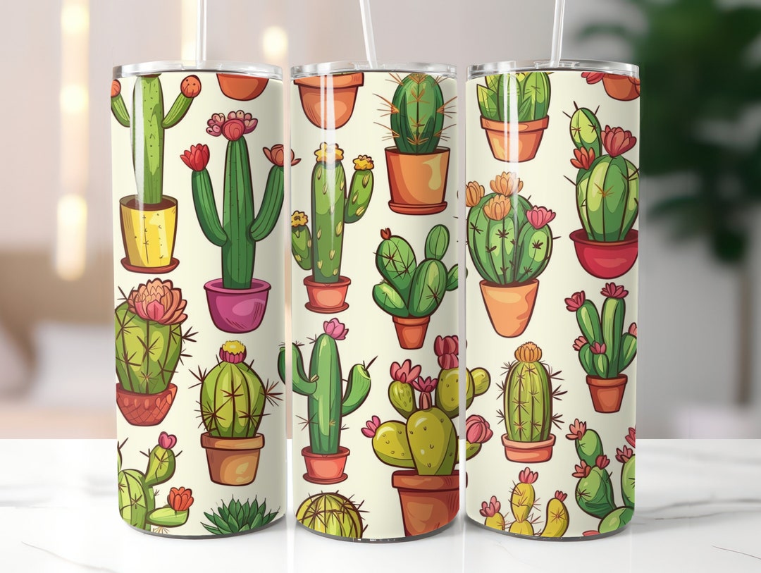 Cacti Sublimation Printable Seamless Pattern 20 OZ Tumbler Straight ...