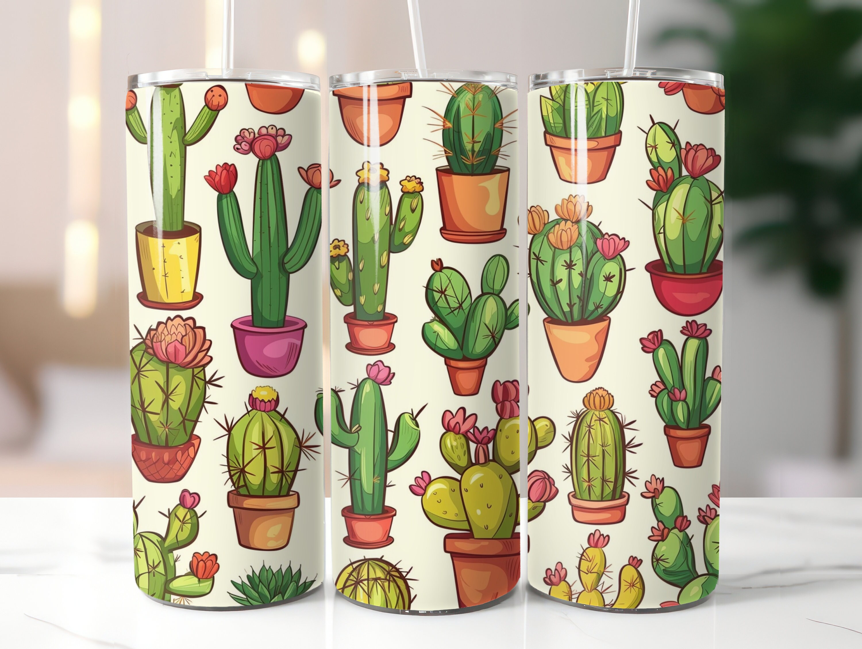 Cacti Sublimation Printable Seamless Pattern 20 OZ Tumbler Straight ...