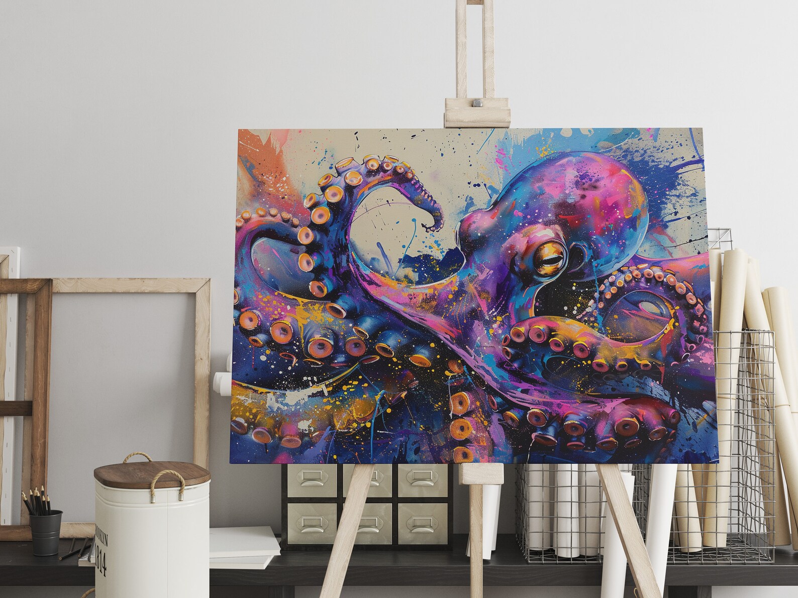 Oceanic Marvels: Colorful Octopus Canvas, Splatter Paint, Decor ...