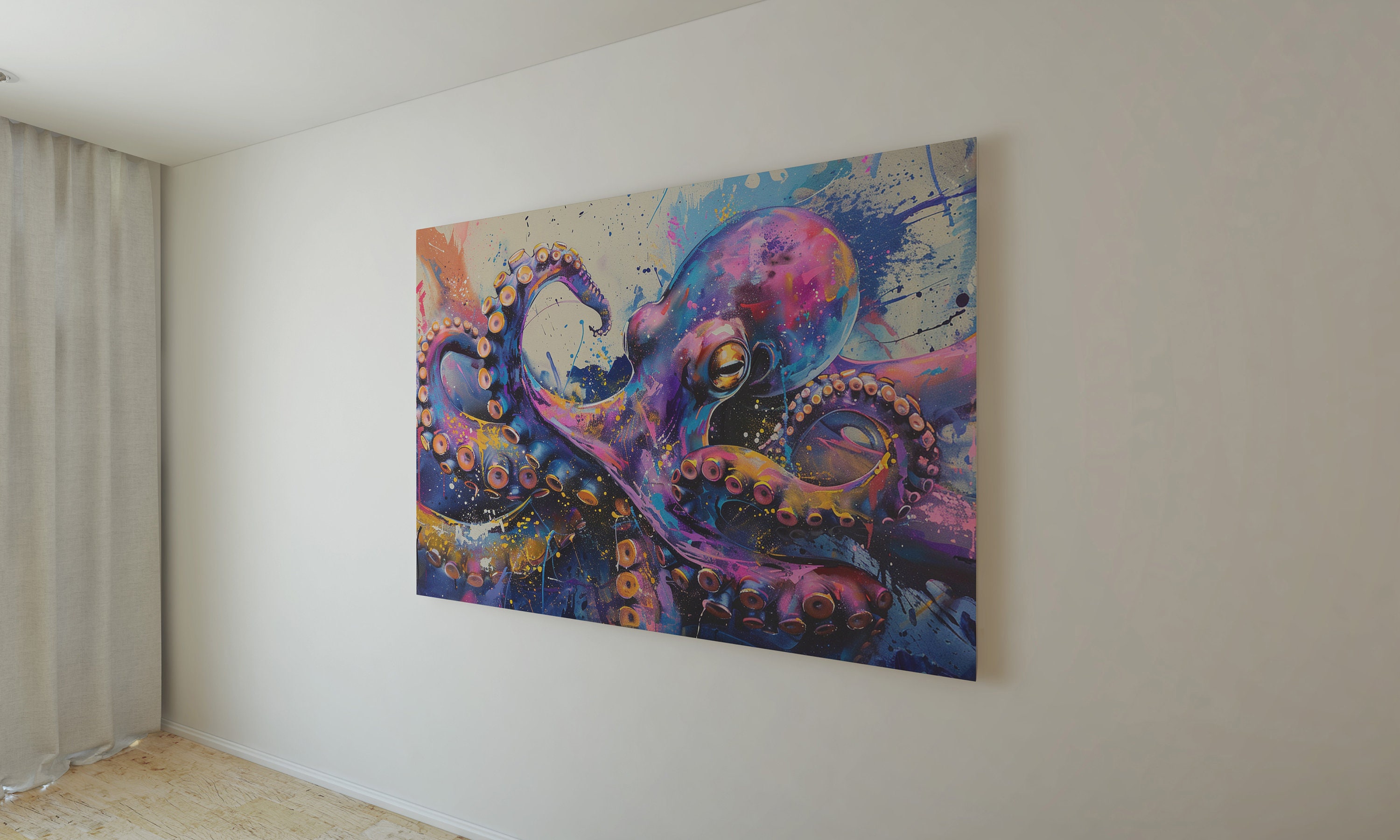 Oceanic Marvels: Colorful Octopus Canvas, Splatter Paint, Decor ...