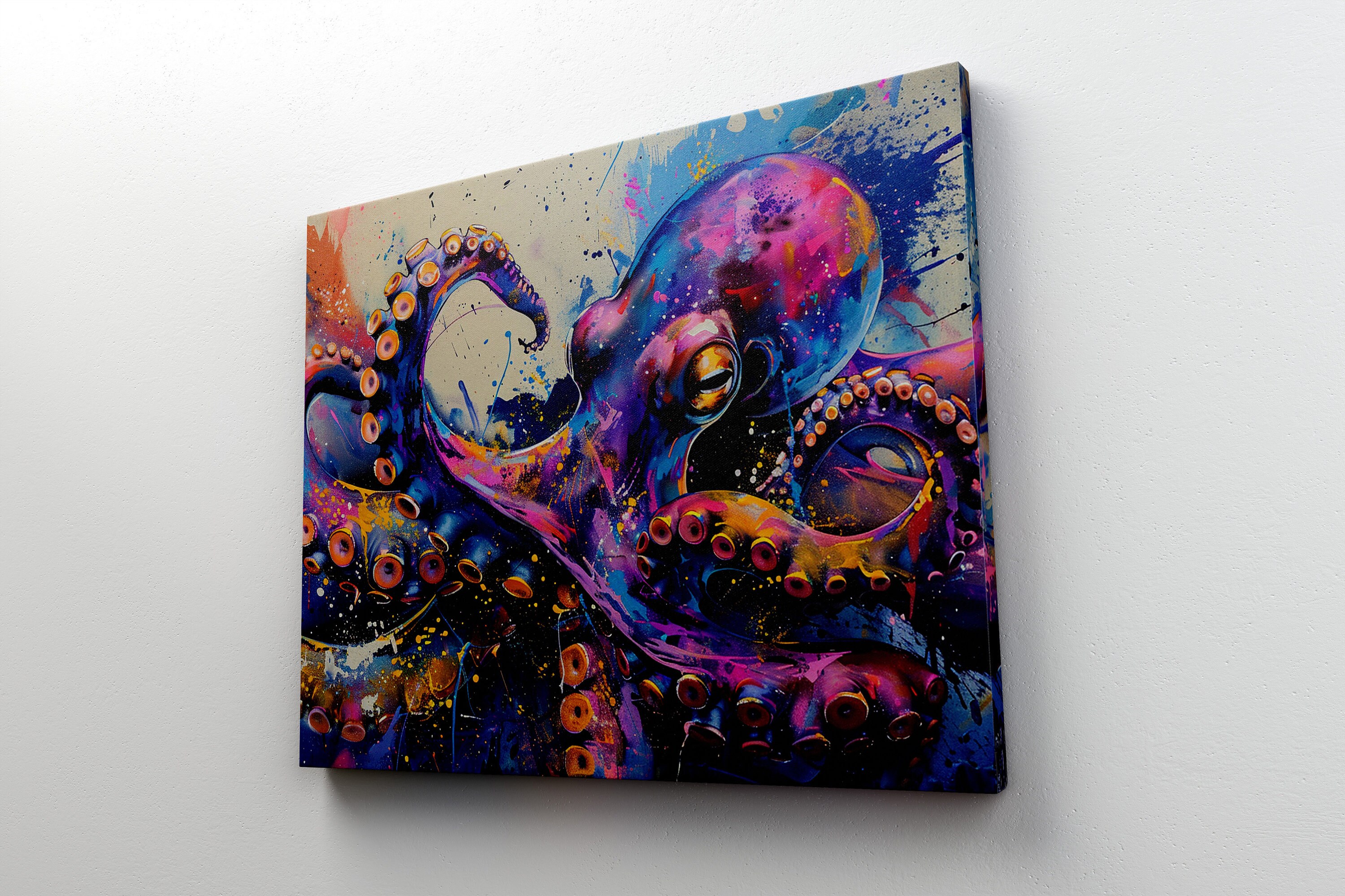 Oceanic Marvels: Colorful Octopus Canvas, Splatter Paint, Decor ...
