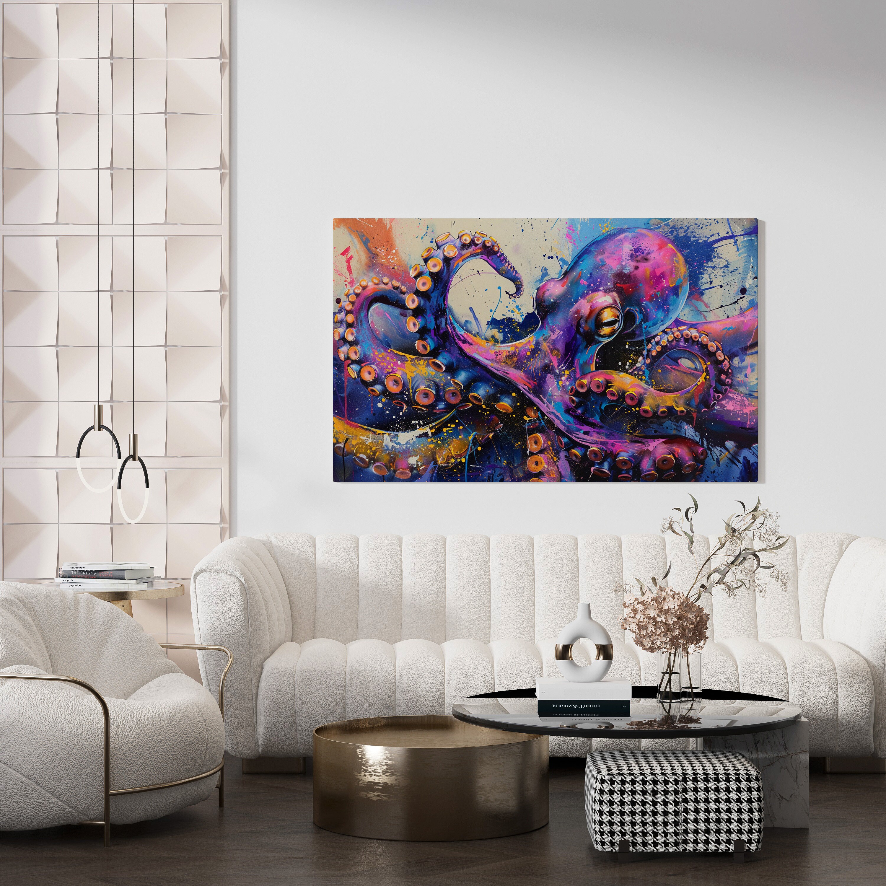 Oceanic Marvels: Colorful Octopus Canvas, Splatter Paint, Decor ...