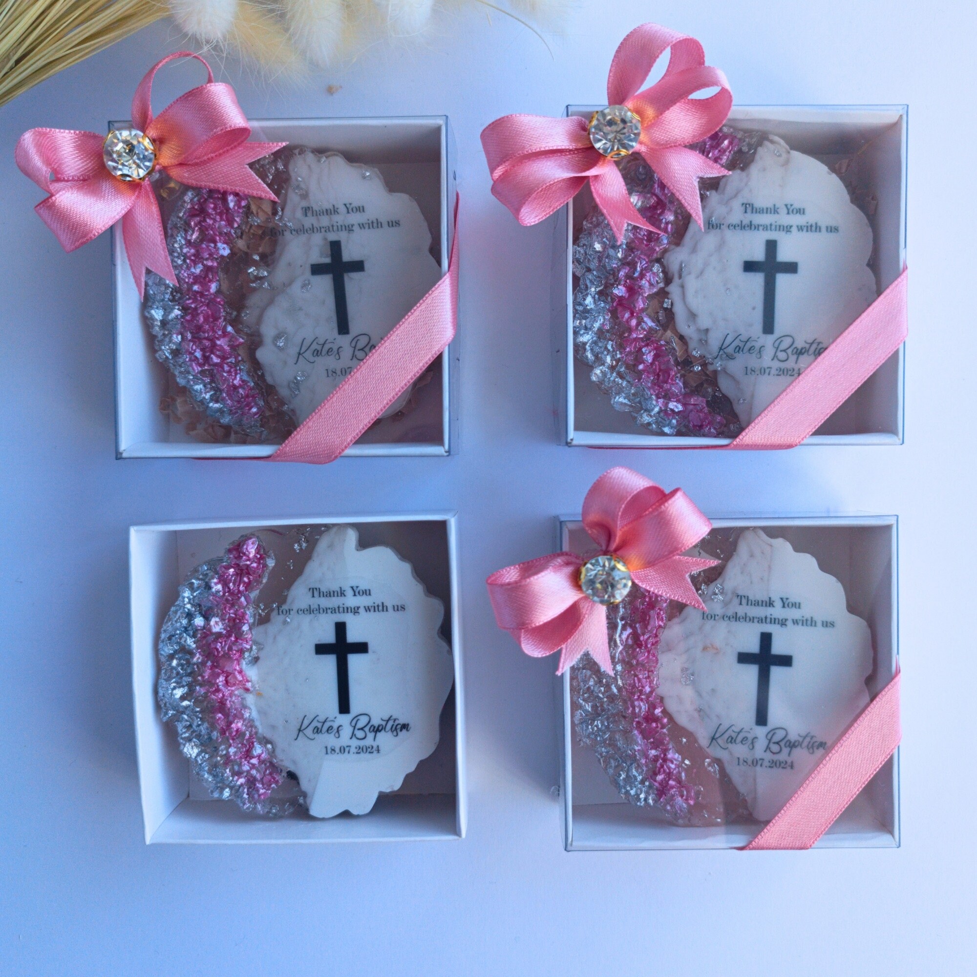 Custom Baptism Favors for Boy & Girl, Silver Baptism Epoxy Magnet Favor ...