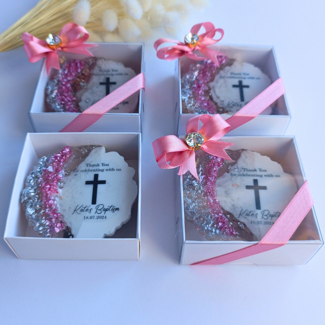 Custom Baptism Favors for Boy & Girl, Silver Baptism Epoxy Magnet Favor ...