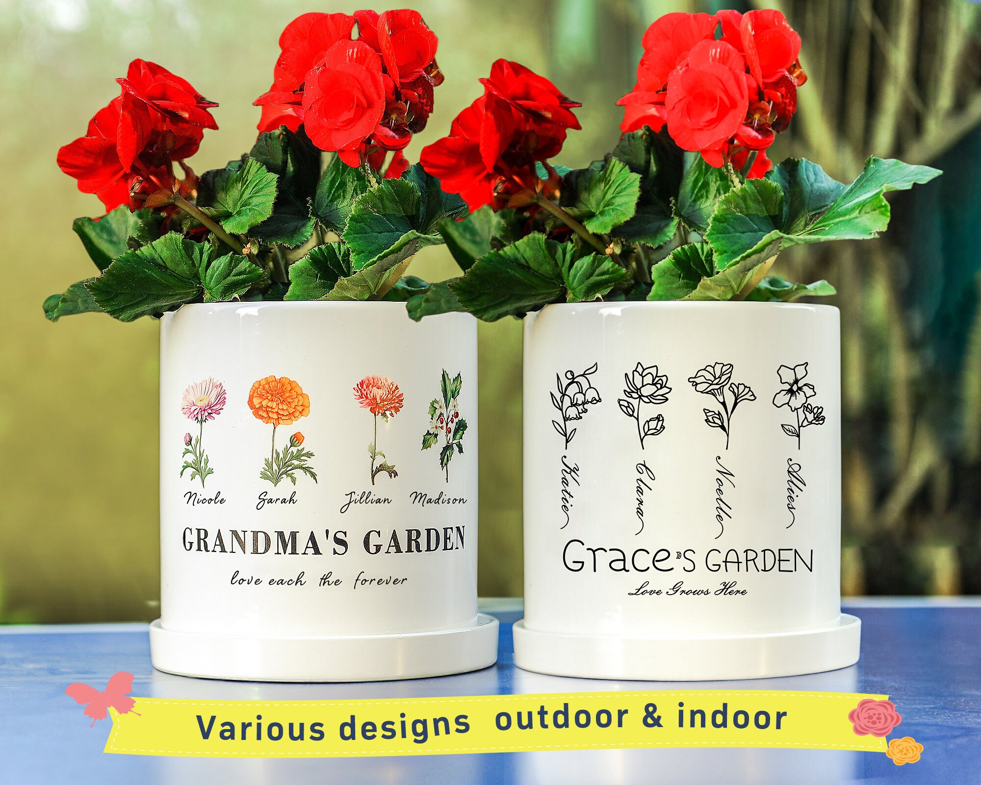 Personalized Birth Flower Plant Pot,custom Grandma's Garden Plant Pot ...