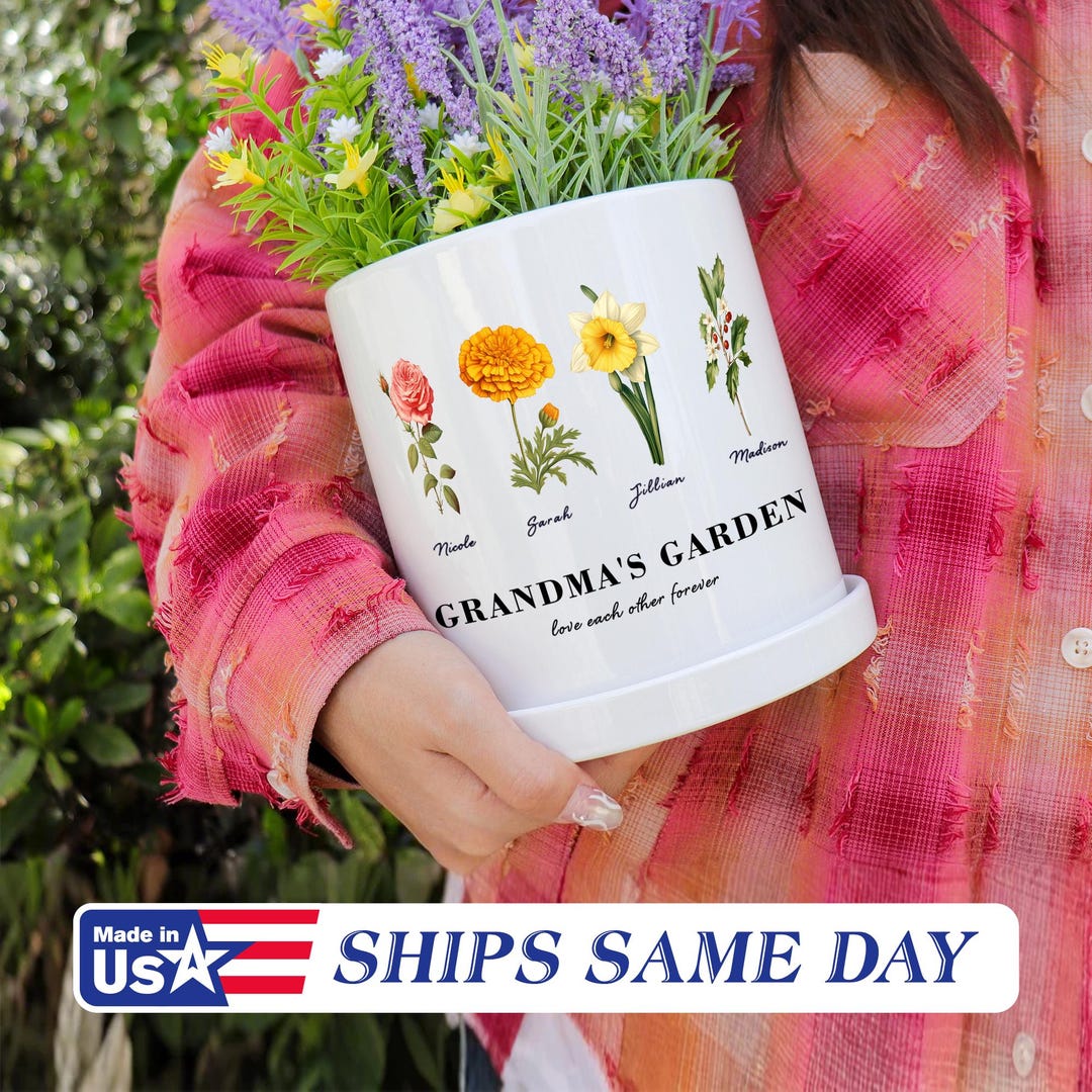 Personalized Grandma's Garden Flower Pot, Birth Month Flower Gift for ...