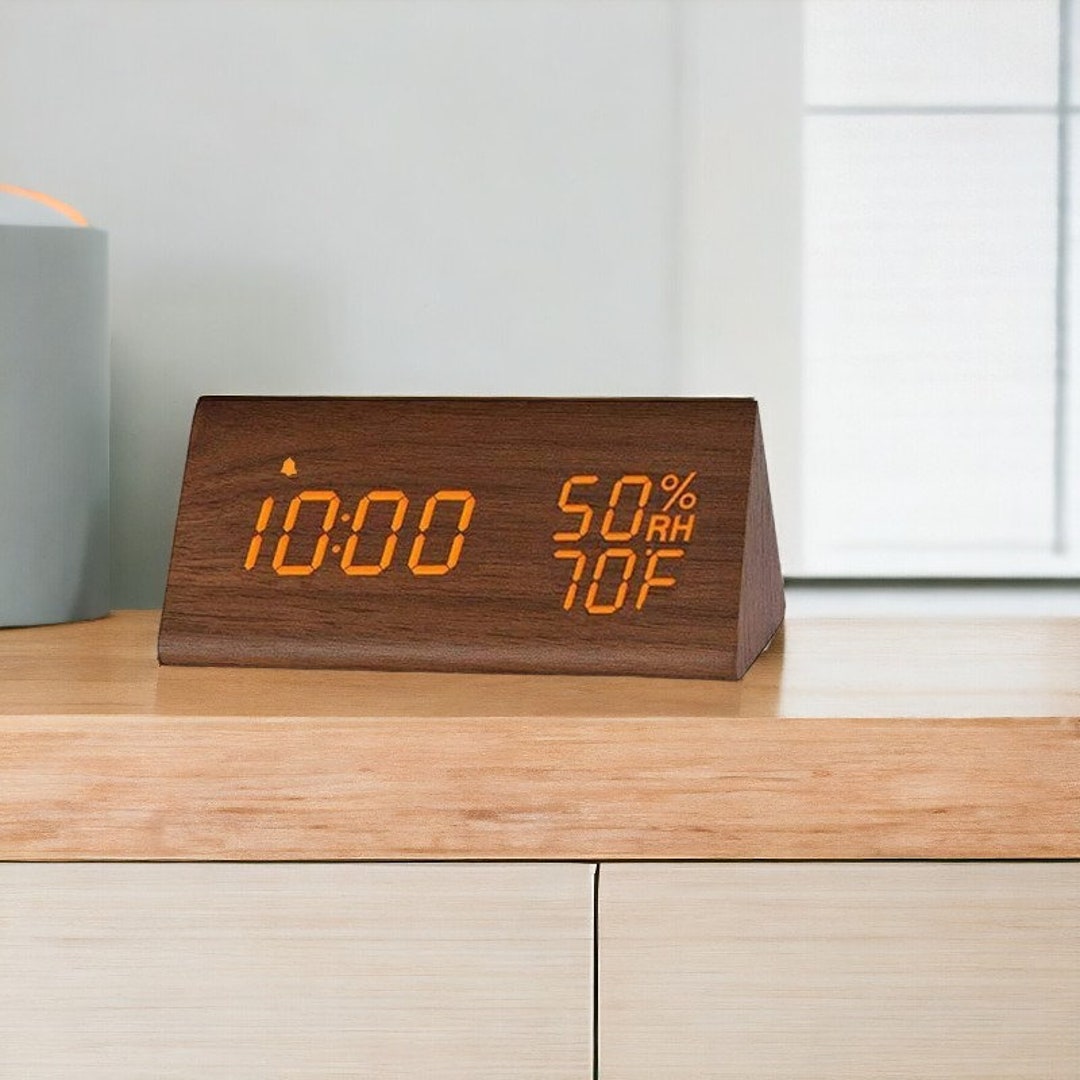 Triangle Wooden Alarm Clock LED Digital Clock Wooden Clock Night Clock ...