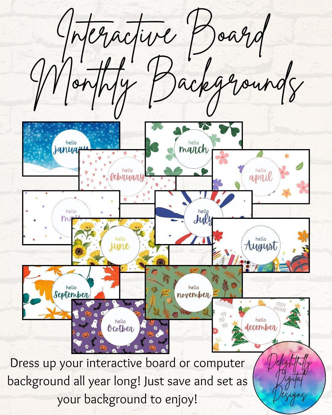 Monthly Computer or Interactive Board Background Instant Download - Etsy