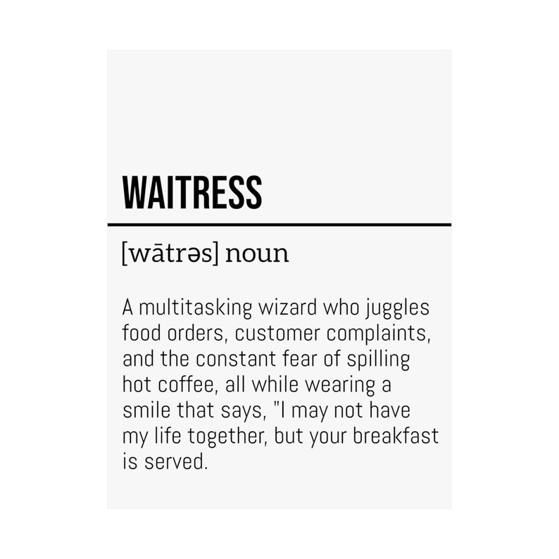 Funny Waitress Definition, Office Humor Poster, Funny Print, - Etsy