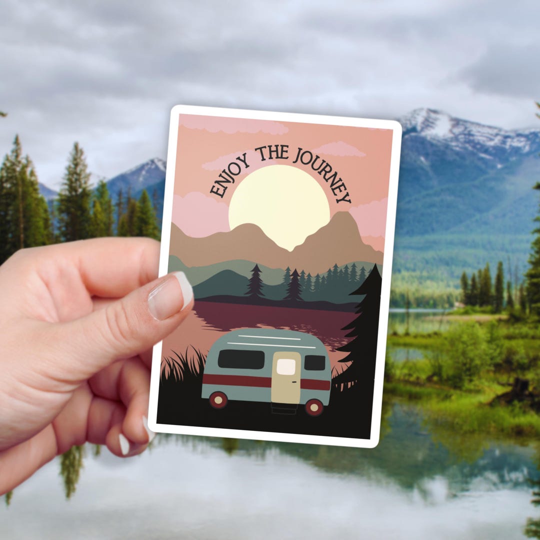 Enjoy the Journey Sticker Camper at Sunset Lake - Kiss-cut Vinyl Decals ...