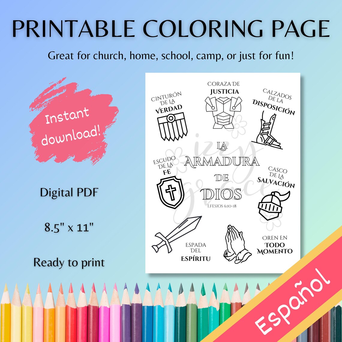 La Armadura De Dios (armor of God) Spanish Coloring Page - Christian ...