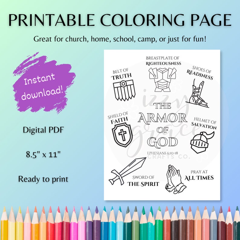 Armor of God Coloring Page - Christian Faith Kids' Coloring Sheet Craft ...