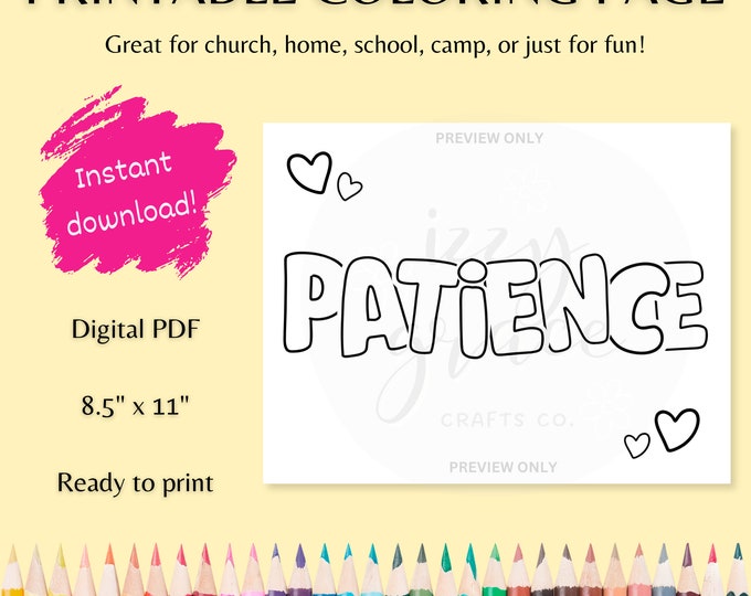 Patience Simple Coloring Page Christian Faith Kids' Coloring Sheet ...