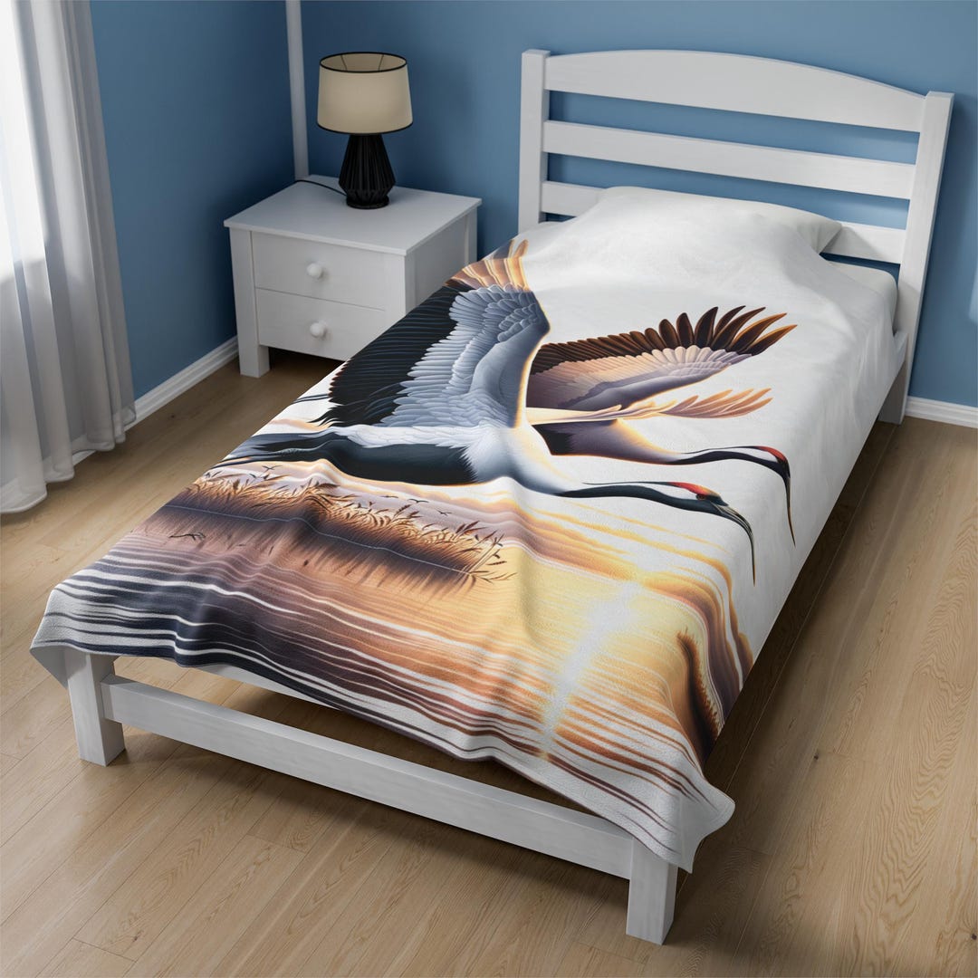 Cranes Cozy Velveteen Plush Blanket Soft Lightweight Throw Perfect for ...