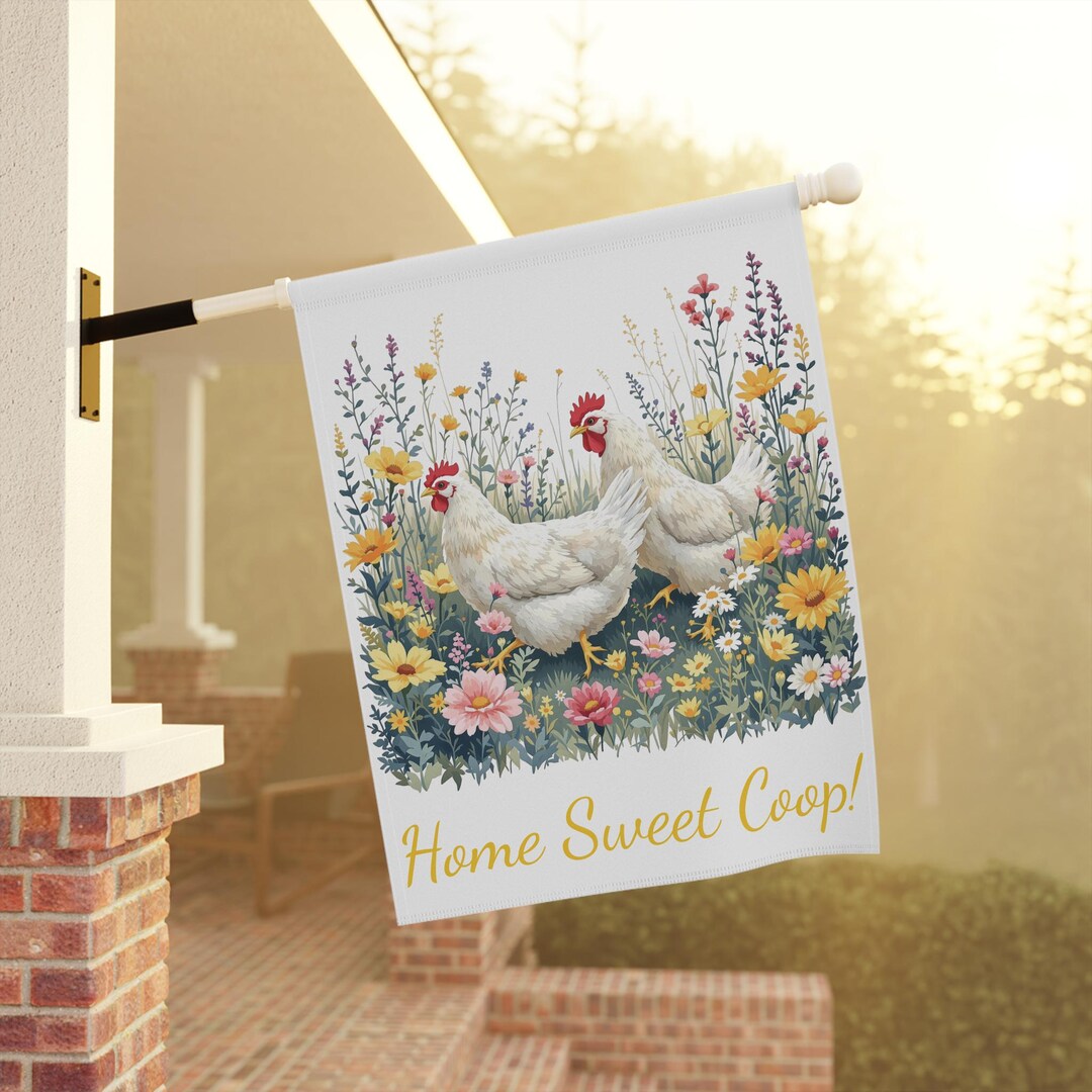 Personalized Large Two Chickens Garden Flag 24.5x32 Spring Flowers ...