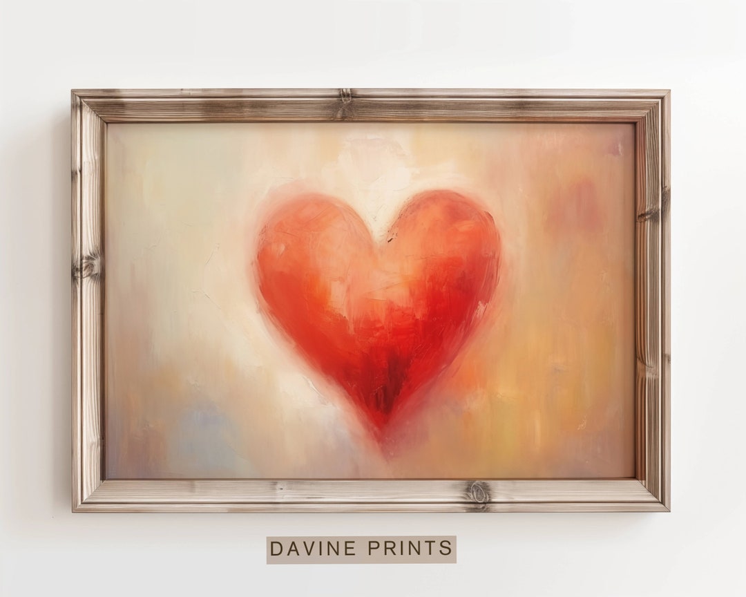 Vintage Digital Red Heart Oil Painting- Muted Pastel Colors, Blurry ...