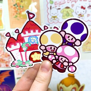 Super Mario Glossy Vinyl Waterproof 3 Stickers Toad Friends or Princess ...