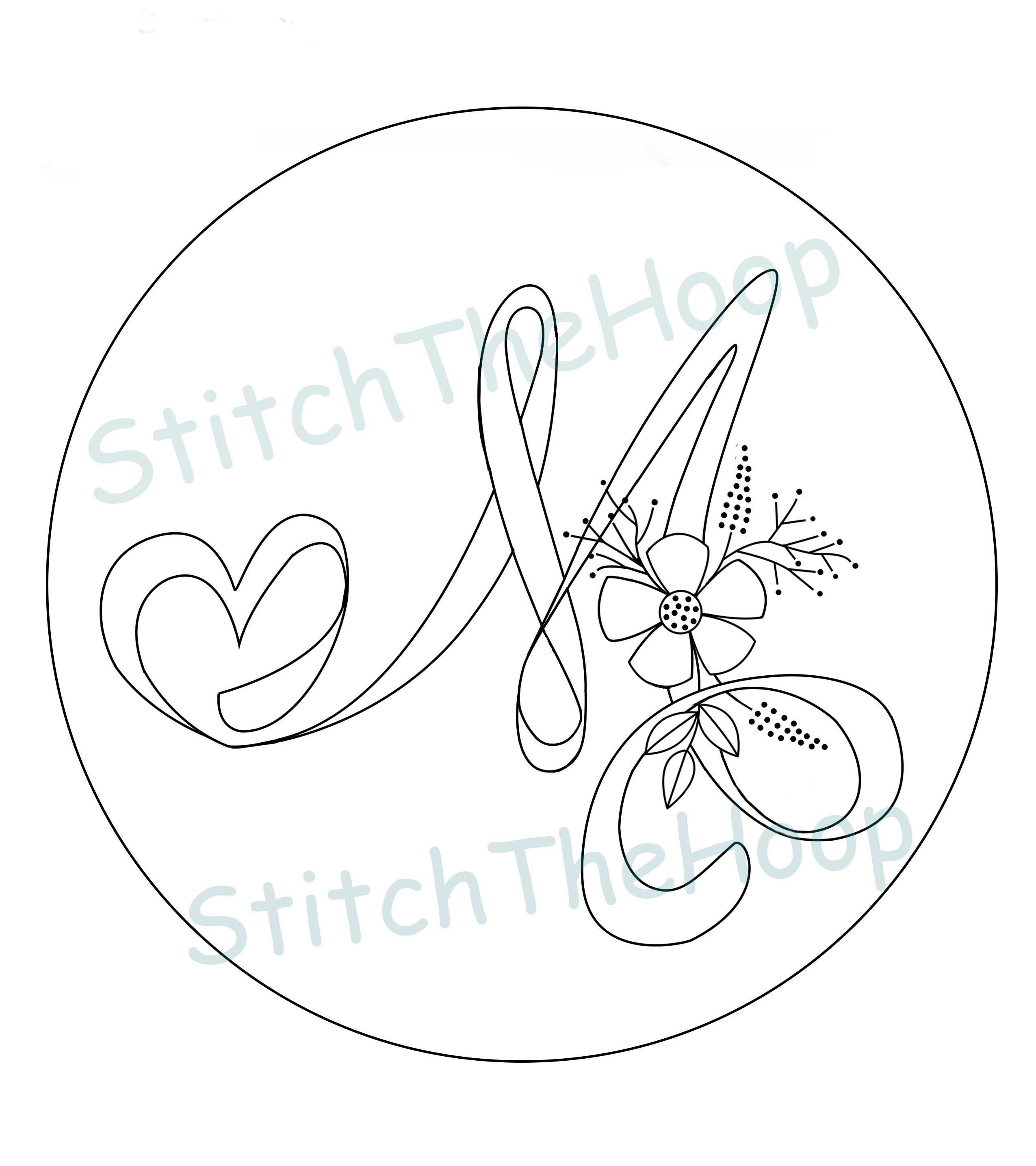 Floral Alphabet M Hand Embroidery PDF Pattern Digital DIY Craft ...