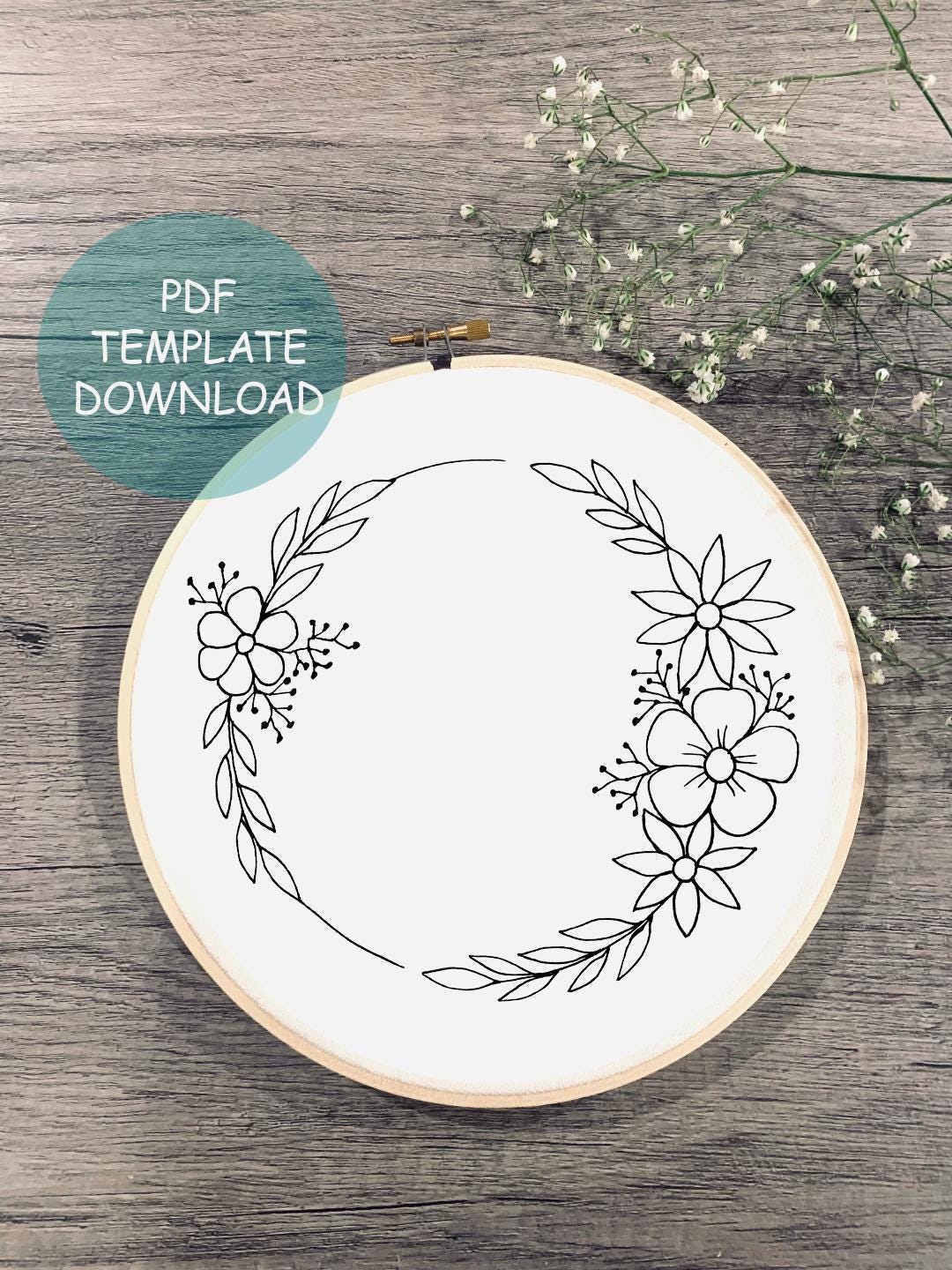 Floral Wreath Embroidery Pattern: Flower Border Design (digital PDF) - Etsy