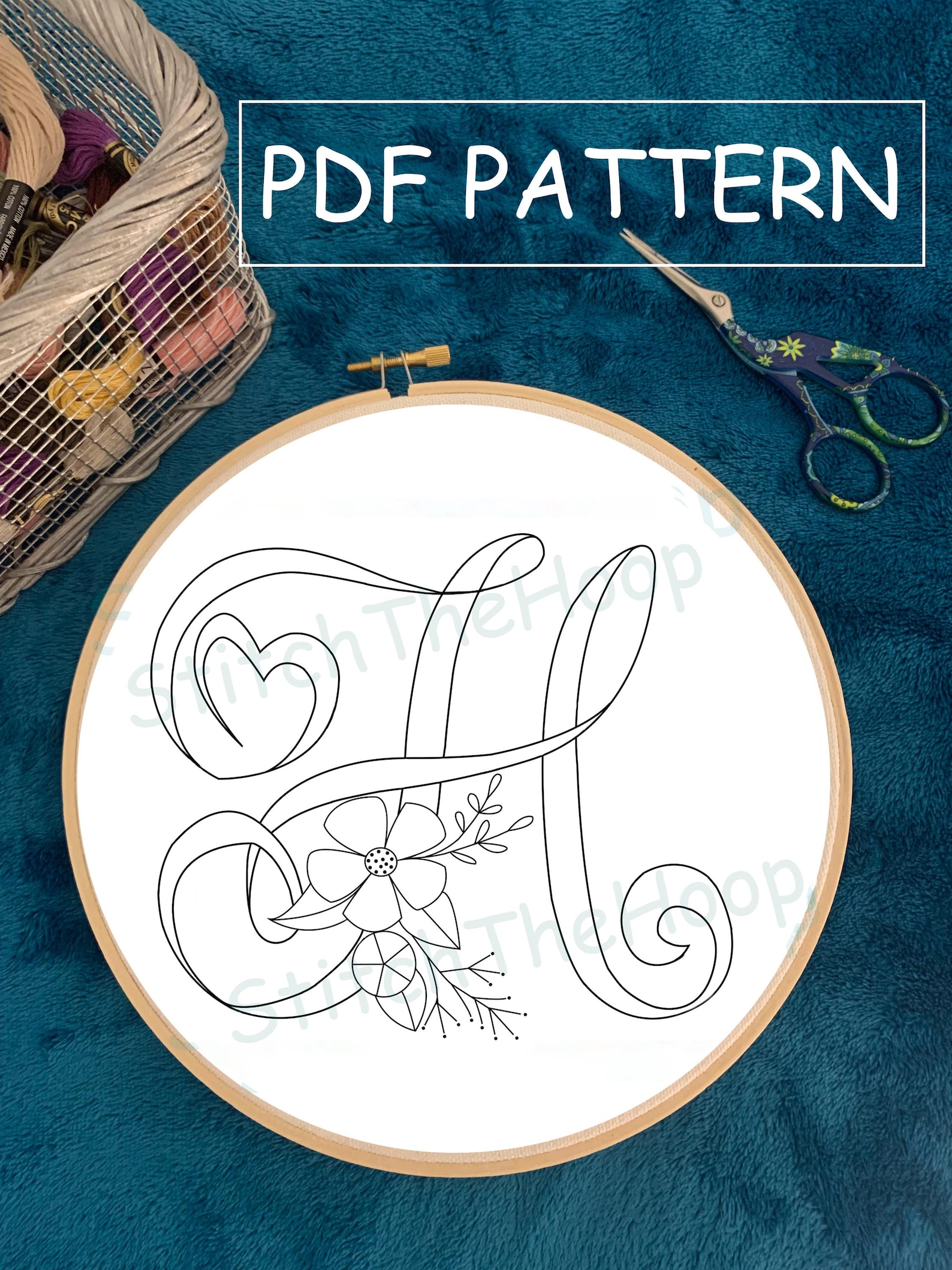 Floral Alphabet Letter H Embroidery Pattern PDF Instant Download DIY ...