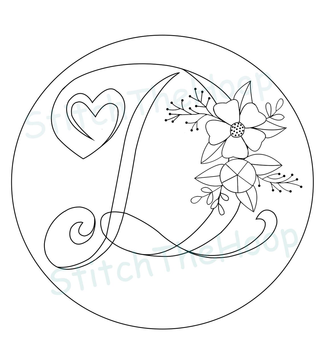 Floral Alphabet Letter D Hand Embroidery PDF Design DIY Digital ...