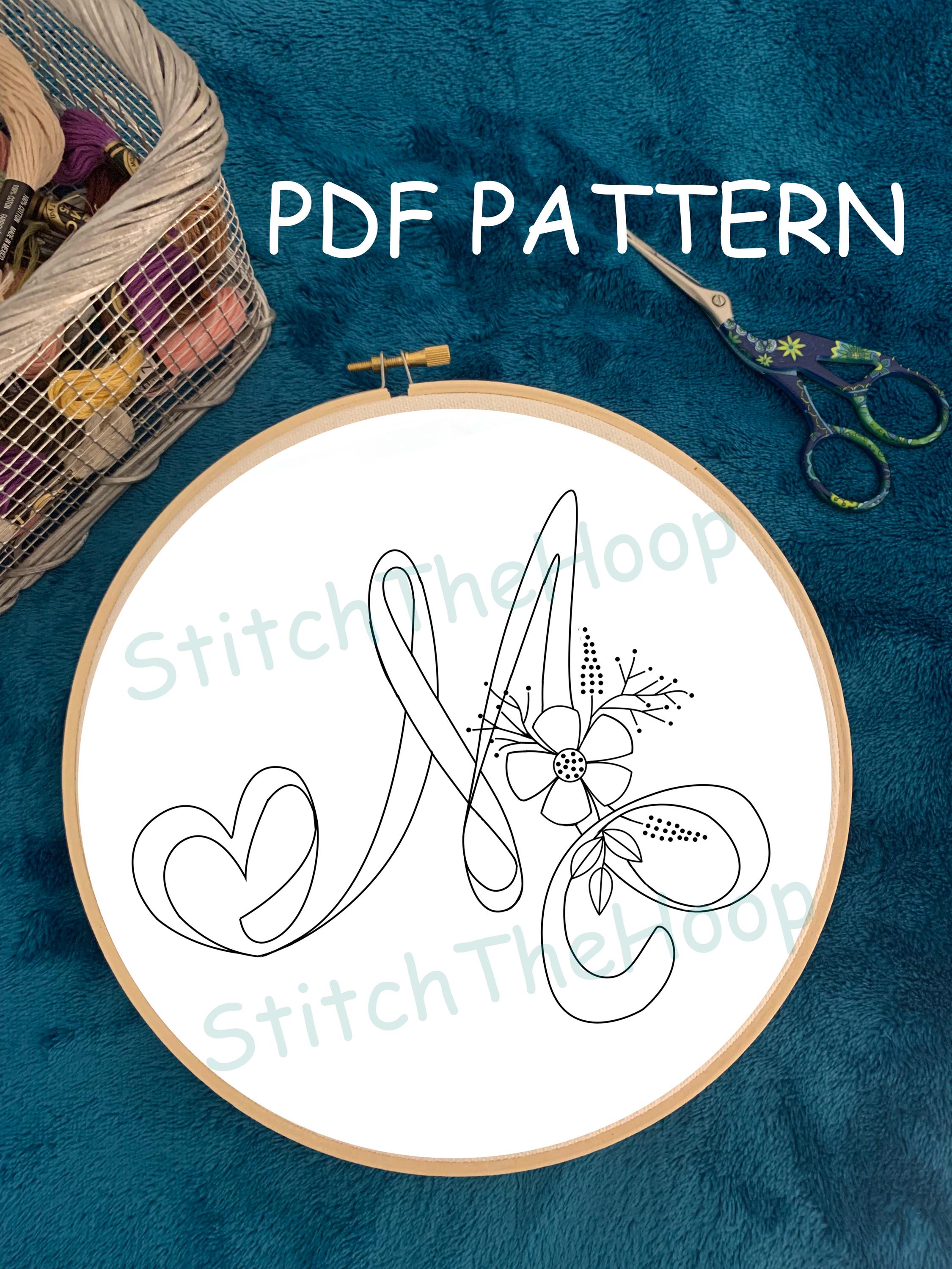 Floral Alphabet M Hand Embroidery PDF Pattern Digital DIY Craft ...