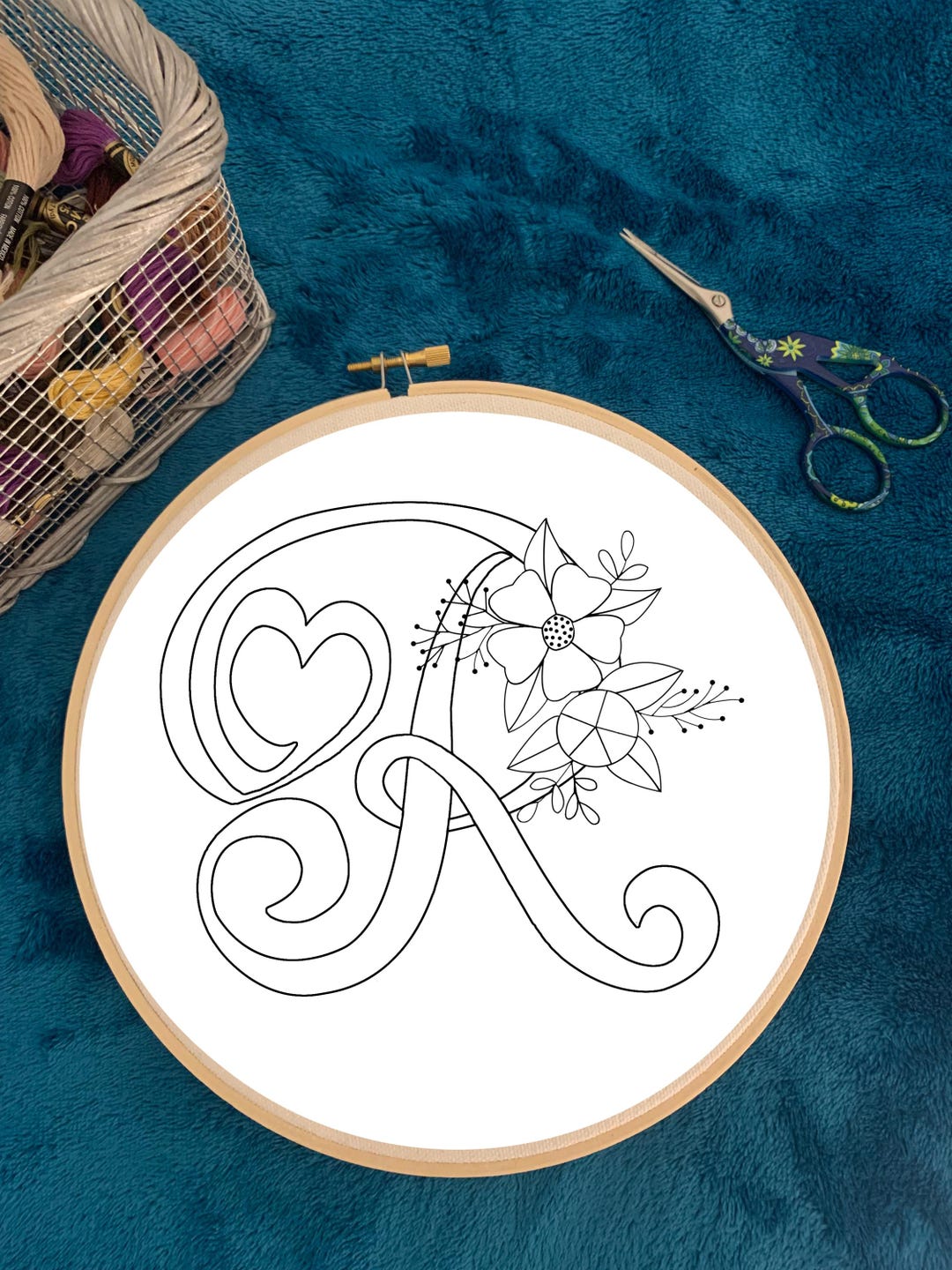 Floral Letter R Embroidery Pattern: DIY Initial Embroidery (PDF ...