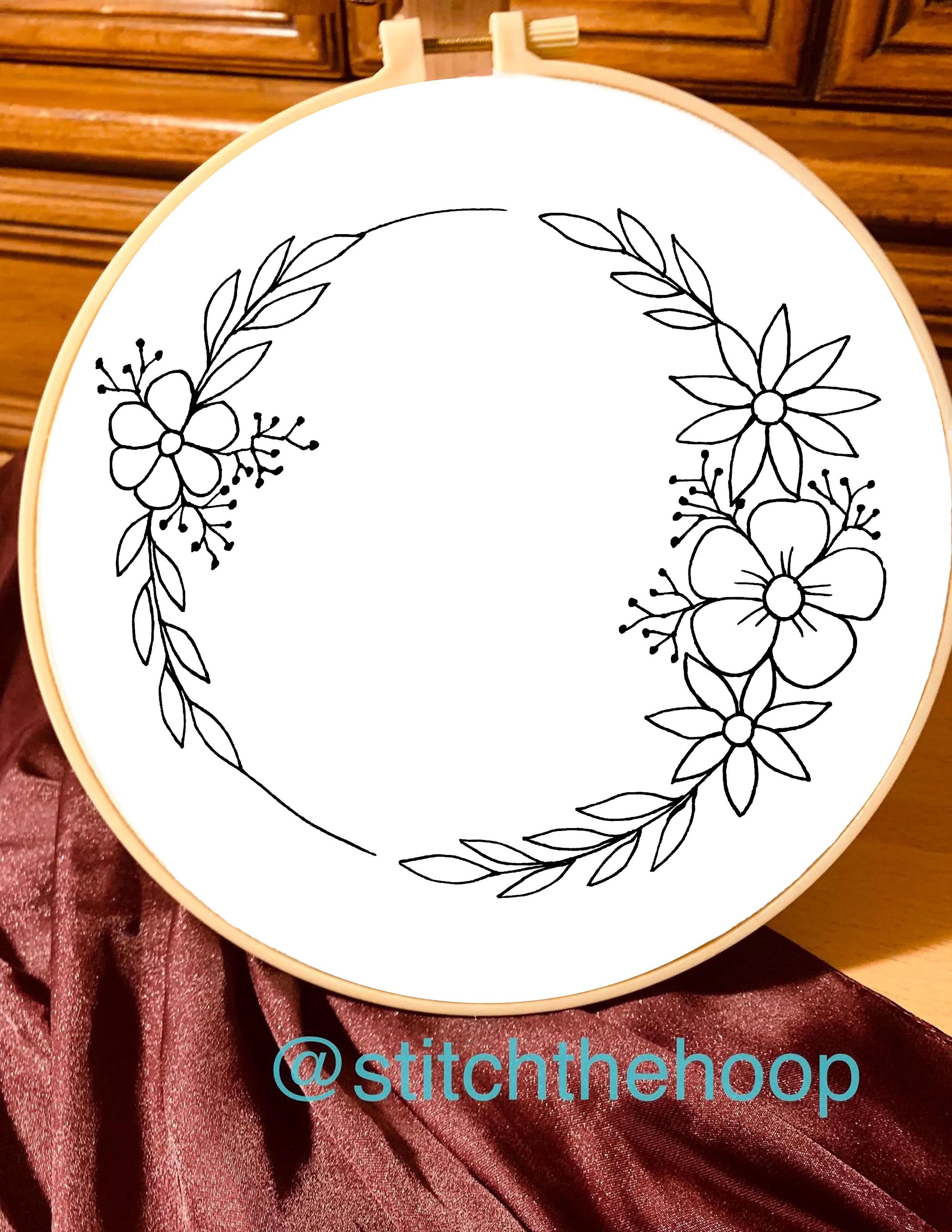 Floral Wreath Embroidery Pattern: Flower Border Design (digital PDF) - Etsy