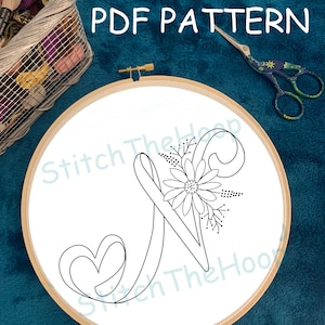 Floral Alphabet N Hand Embroidery Pattern PDF Digital Download DIY ...