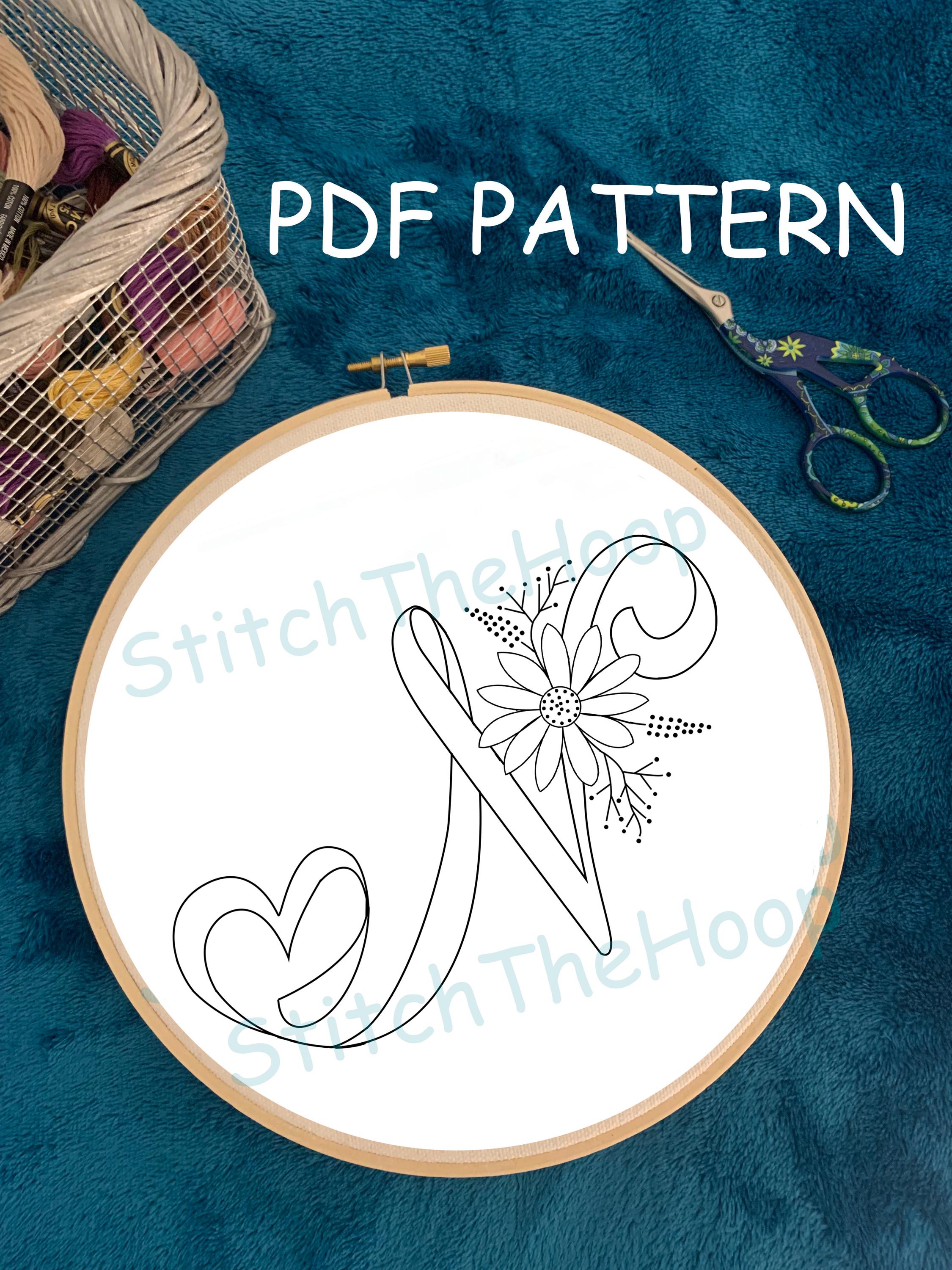 Floral Alphabet N Hand Embroidery Pattern PDF Digital Download DIY ...