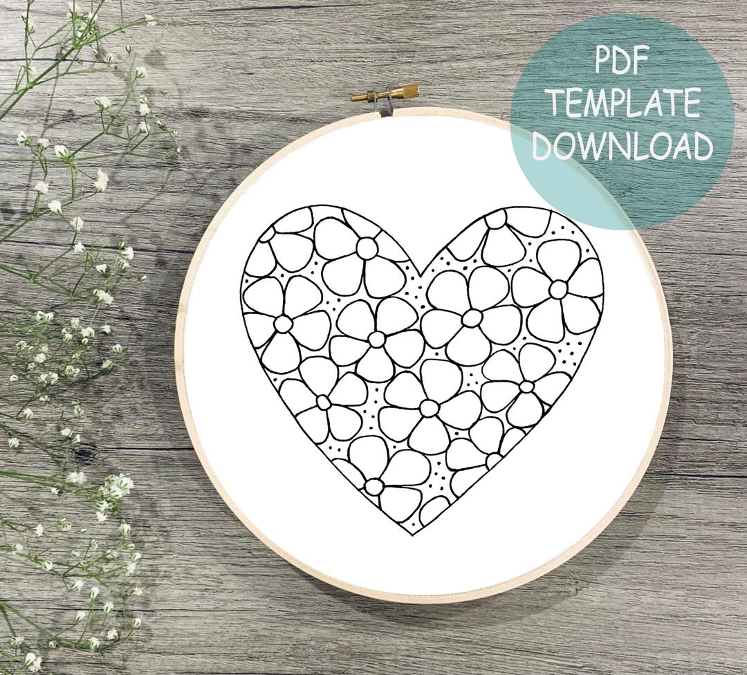 Valentine Hand Embroidery Digital Pattern, Flower Border Embroidery ...